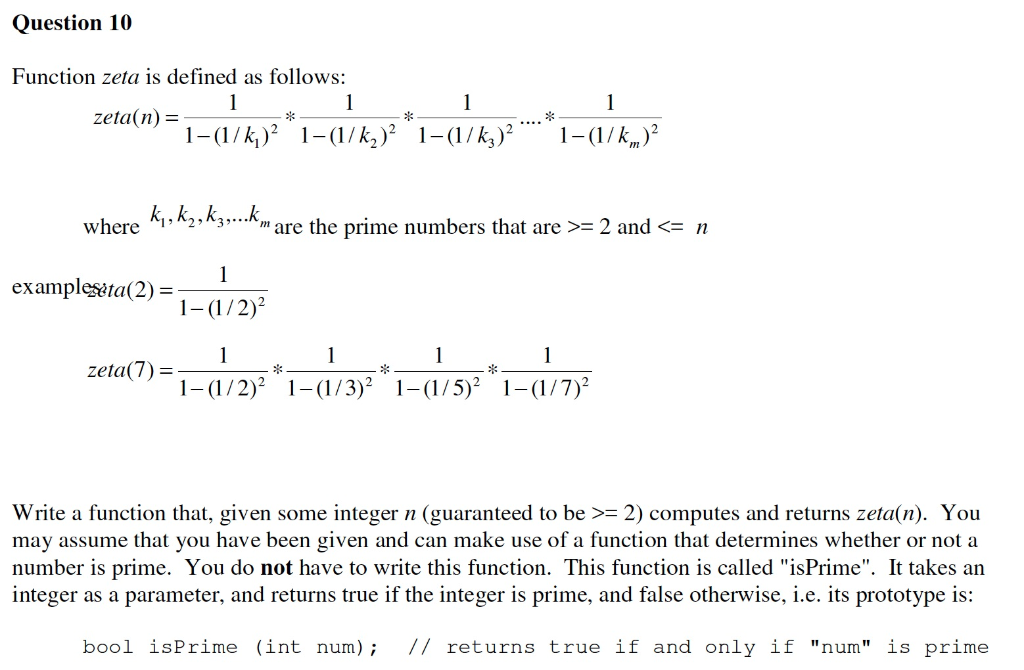 Solved Question 10 Function zeta is defined as follows: 1 1 | Chegg.com
