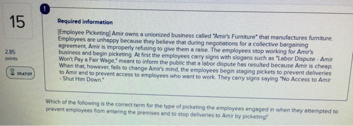 Solved 15 Required information [Employee Picketing] Amir | Chegg.com