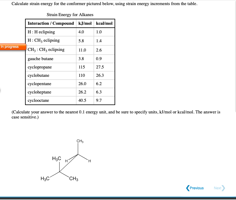 Solved Calculate strain energy for the conformer pictured | Chegg.com