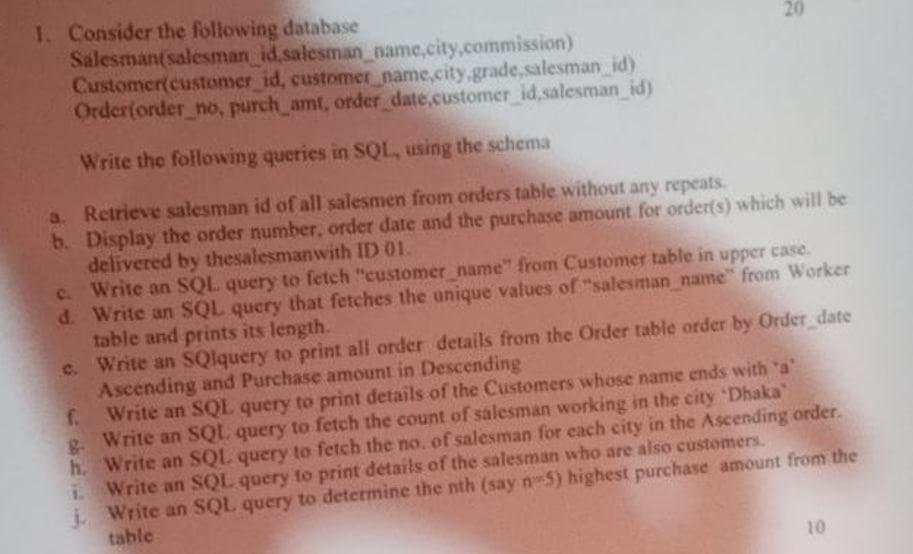 Solved 1. Consider the following database Salesman(salesman | Chegg.com