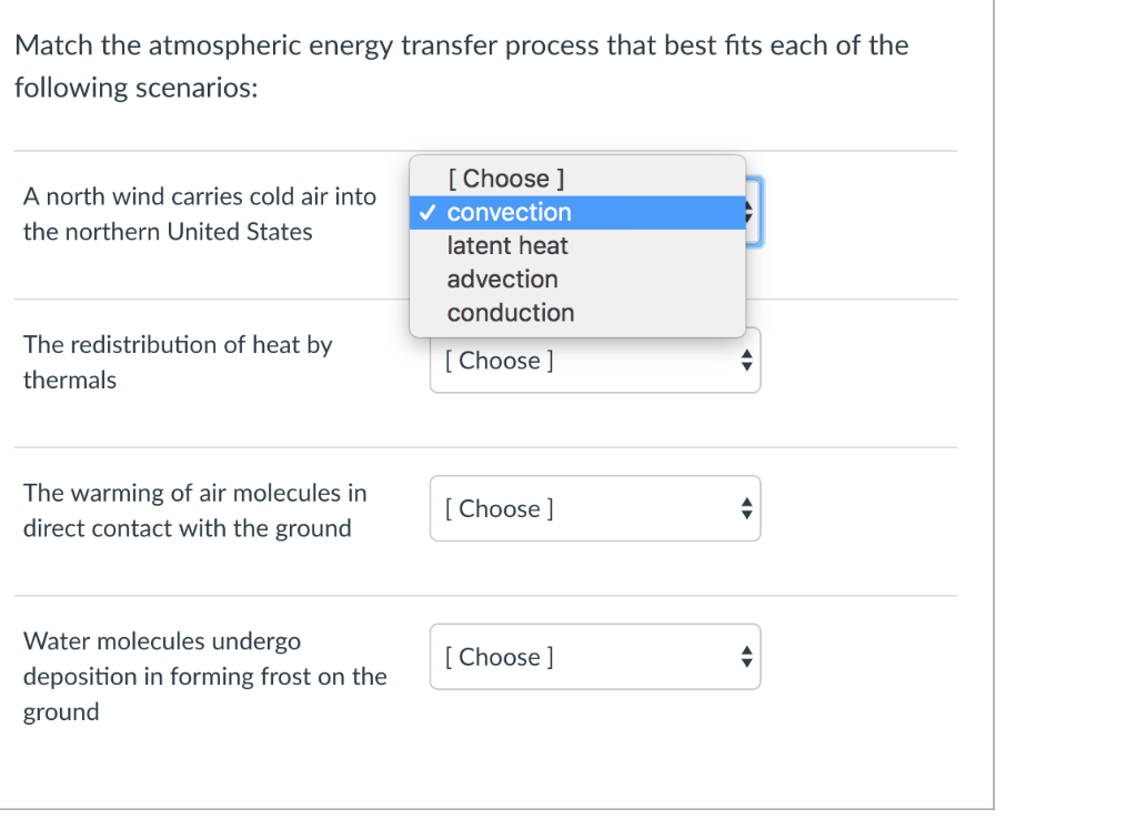 Solved Match the atmospheric energy transfer process that | Chegg.com