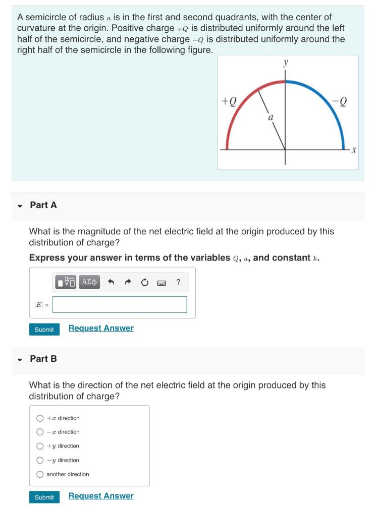 Solved A semicircle of radius a is in the first and second | Chegg.com