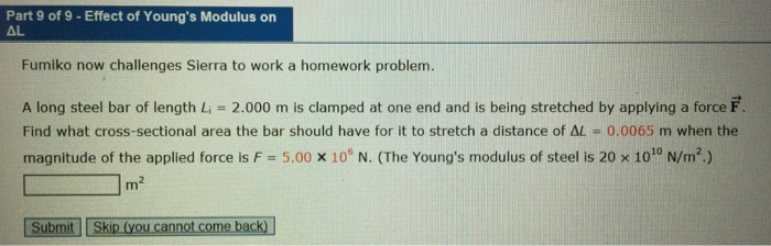 Solved Part 9 of 9 - Effect of Young's Modulus orn Fumiko | Chegg.com