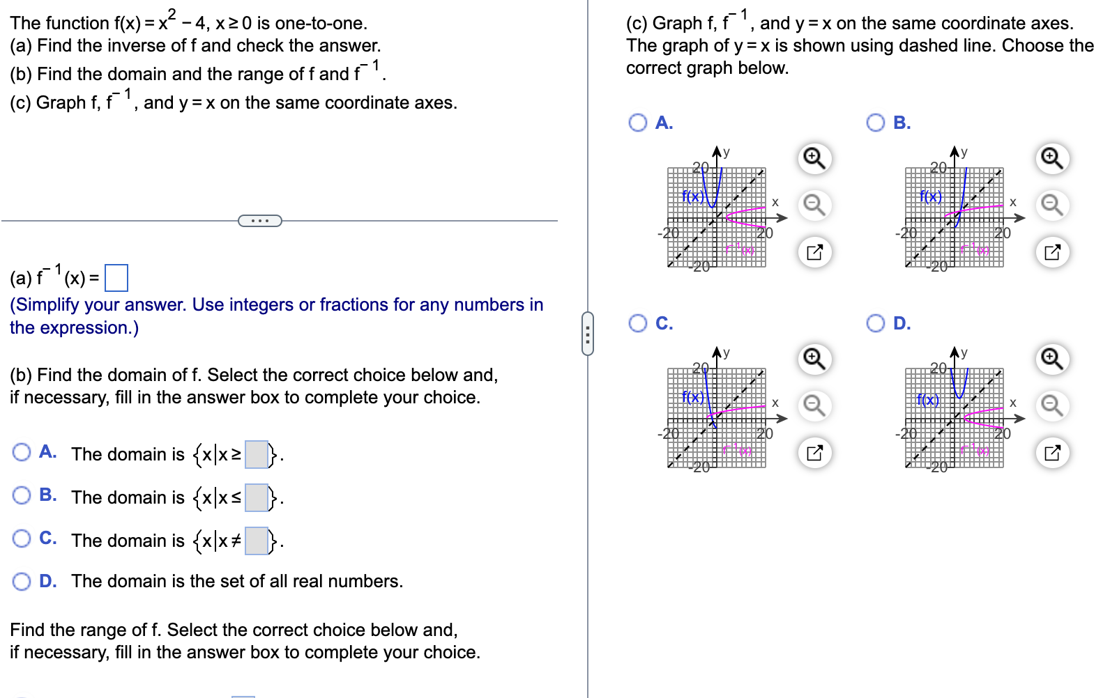 Solved The function f(x)=x2-4,x≥0 ﻿is one-to-one.(a) ﻿Find | Chegg.com
