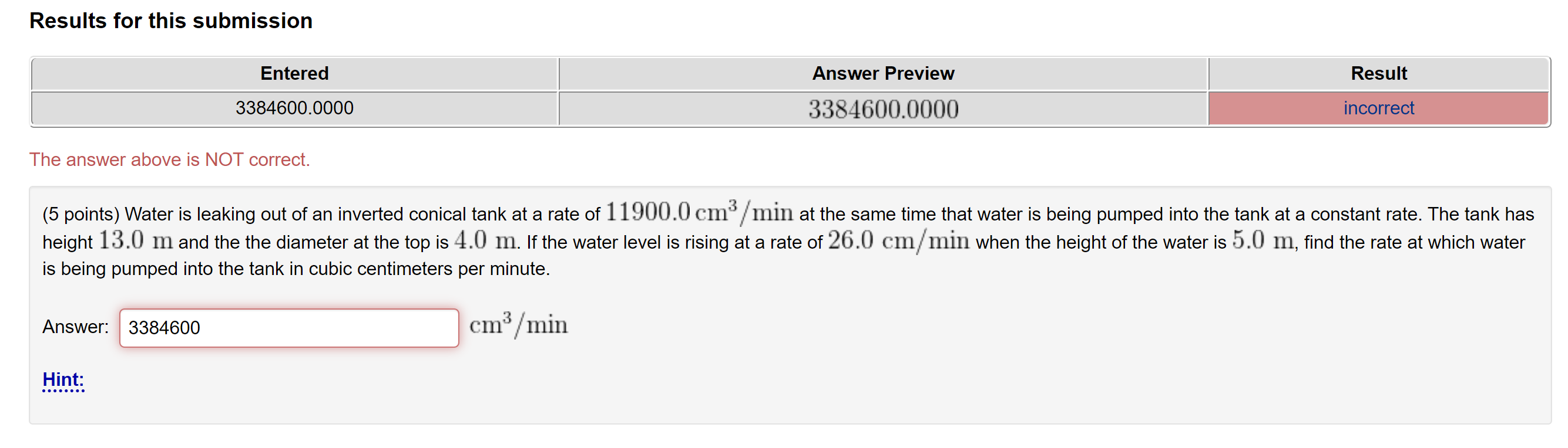 Solved Results for this submission Result Entered | Chegg.com