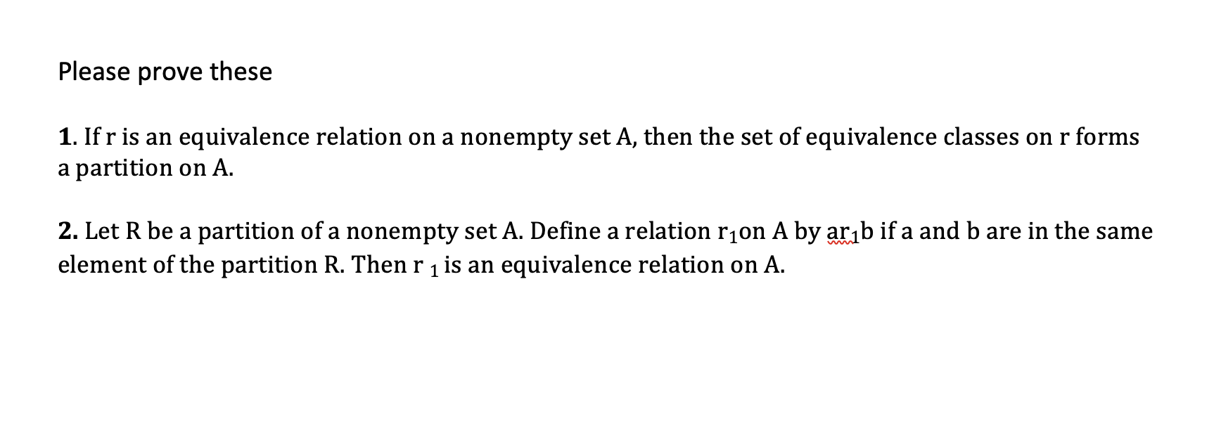 Solved 1. If r is an equivalence relation on a nonempty set | Chegg.com