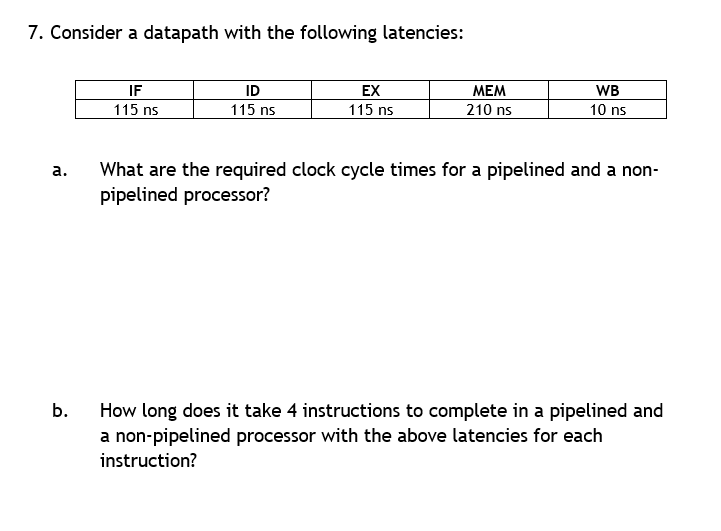 Solved 7. Consider a datapath with the following latencies: | Chegg.com