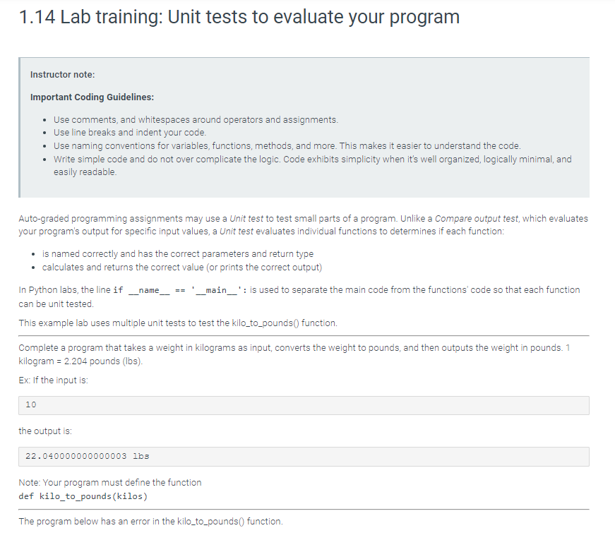 Solved 1.14 Lab training: Unit tests to evaluate your | Chegg.com