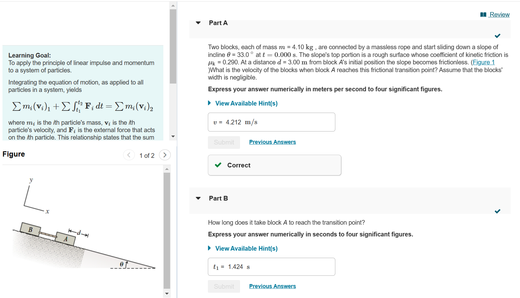 Solved Two blocks, each of mass m=4.10 kg, are connected by | Chegg.com