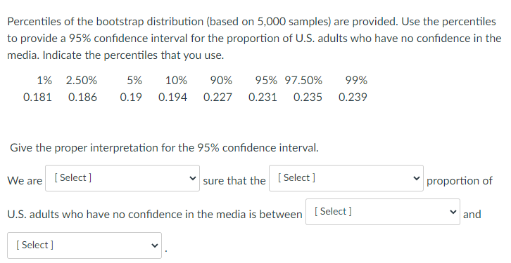 Solved Percentiles of the bootstrap distribution (based on | Chegg.com