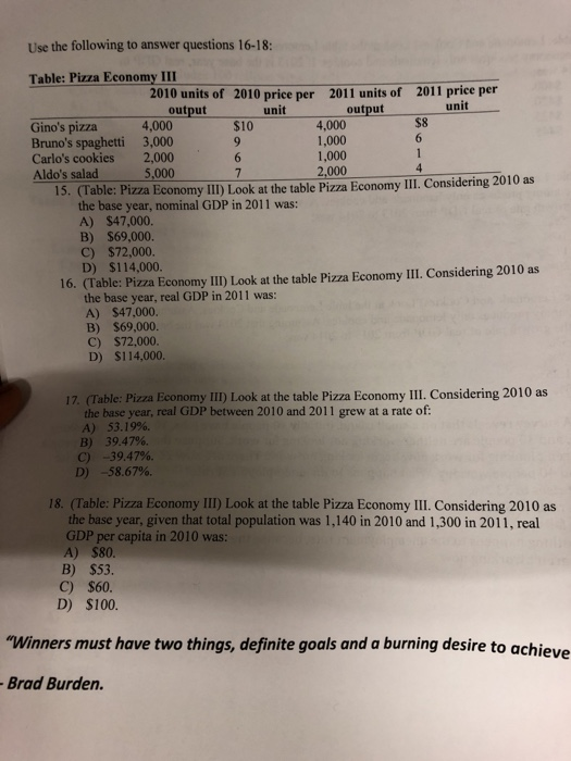 Solved Use the following to answer questions 16-18: Table: | Chegg.com