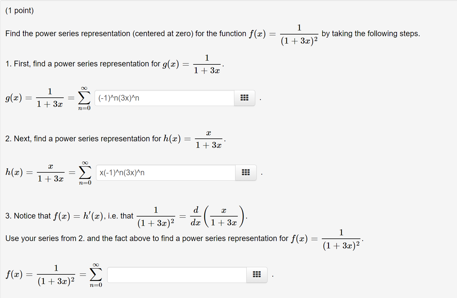 Solved Find the power series representation (centered at | Chegg.com