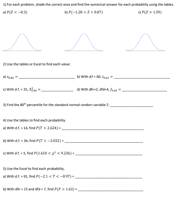 Solved 1) For each problem, shade the correct area and find | Chegg.com