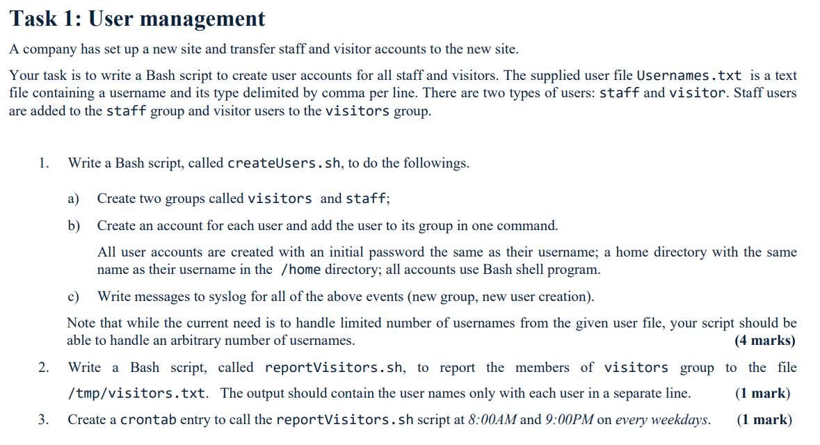 Solved Task 1: User management A company has set up a new | Chegg.com