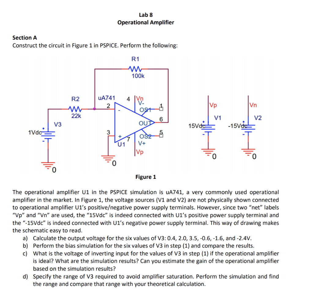 Solved Lab 8 Operational Amplifier Section A Construct the | Chegg.com