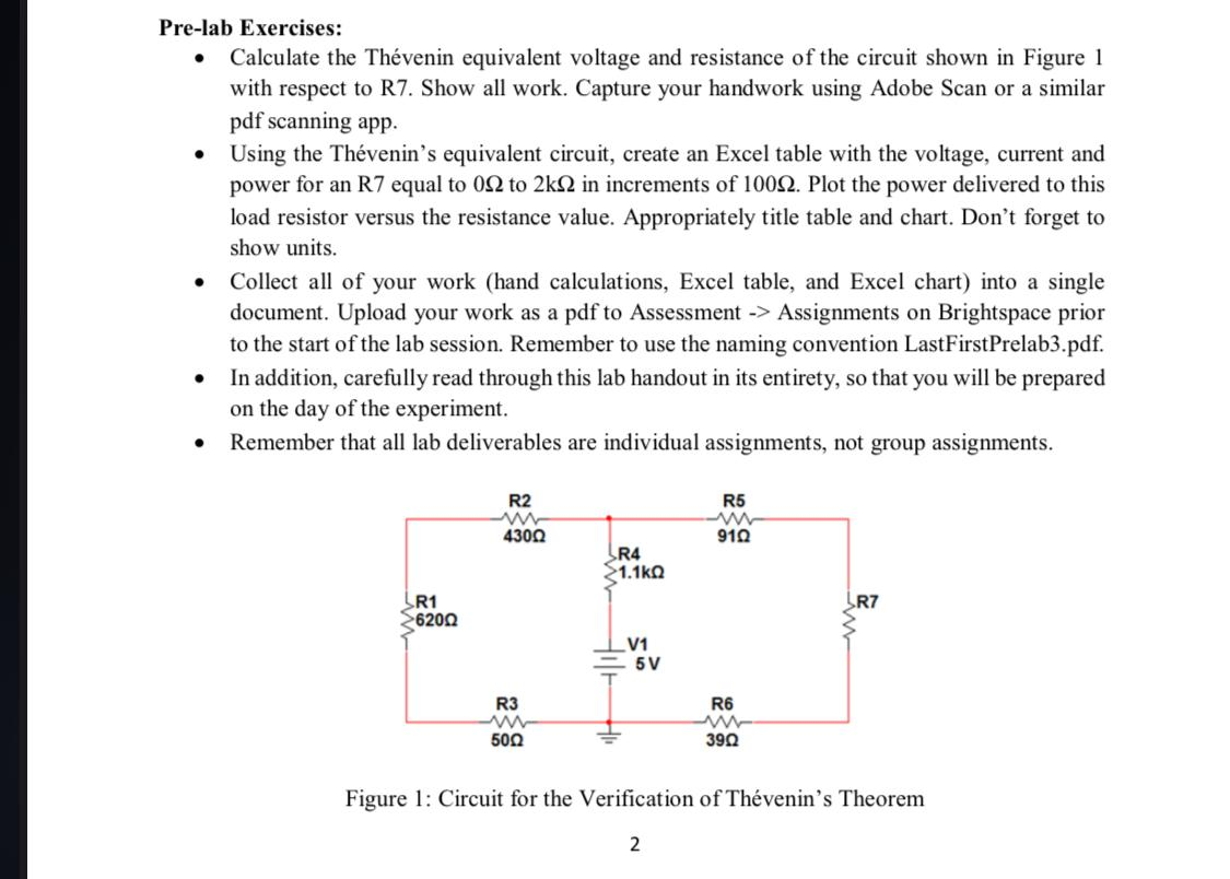 Solved Pre-lab Exercises: Calculate the Thévenin equivalent | Chegg.com