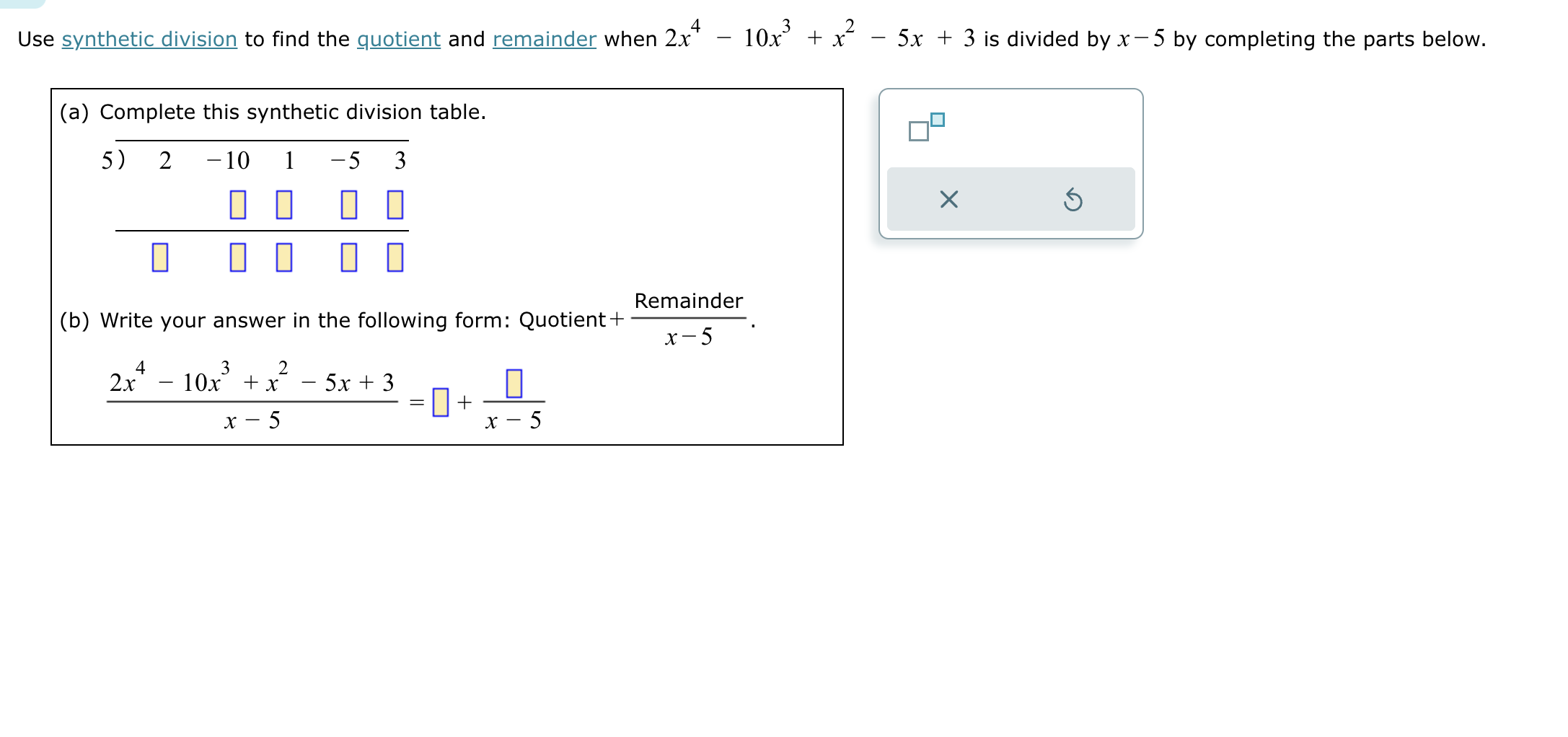 Solved Use synthetic division to find the quotient and | Chegg.com