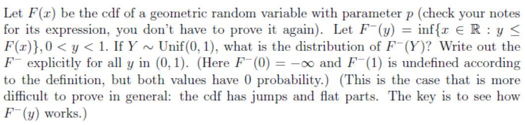 Solved N Let F(2) be the cdf of a geometric random variable | Chegg.com