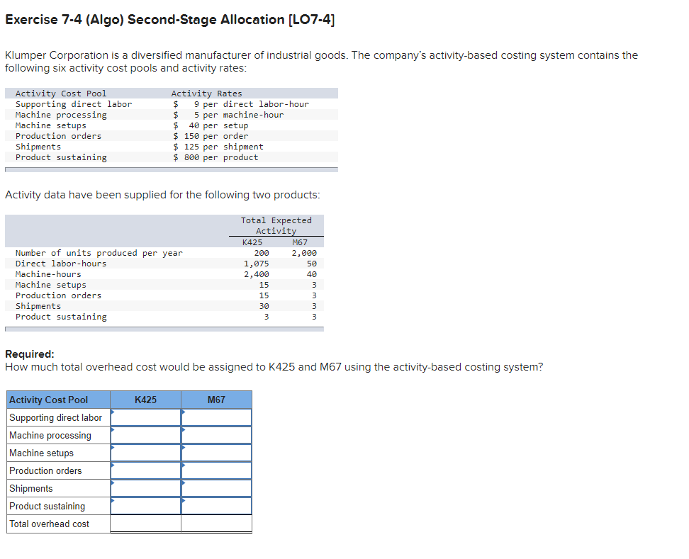 Solved Exercise 7-4 (Algo) Second-Stage Allocation [LO7-4] | Chegg.com