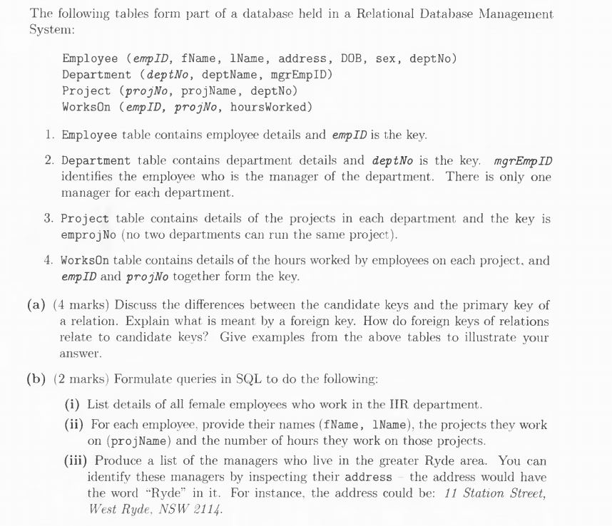 Solved The following tables form part of a database held in | Chegg.com