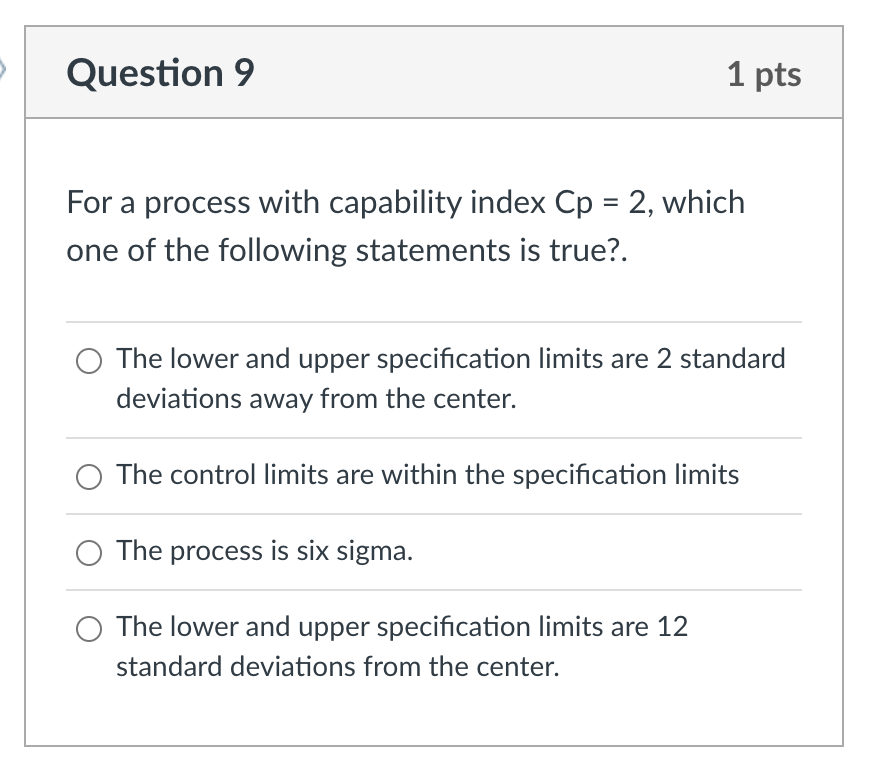 Solved For a process with capability index Cp=2, which one | Chegg.com