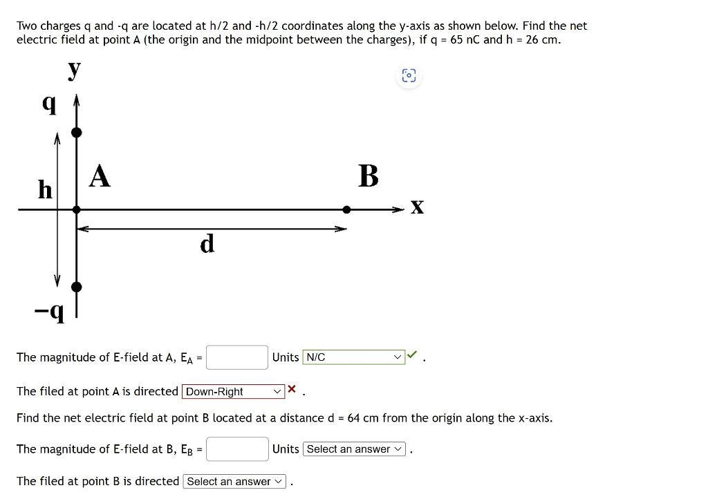 Solved Two charges q and −q are located at h/2 and −h/2 | Chegg.com