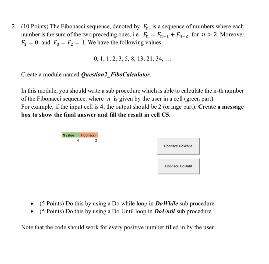 (Solved) : 2 10 Points Fibonacci Sequence Denoted Fi Sequence Numbers ...