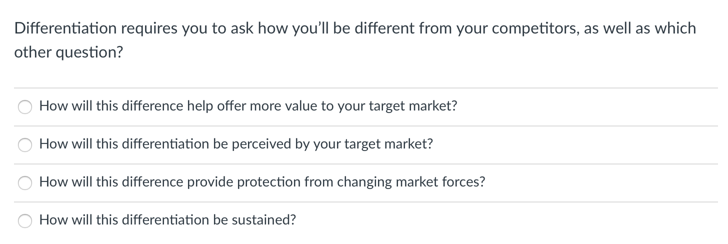Solved Differentiation requires you to ask how you'll be | Chegg.com