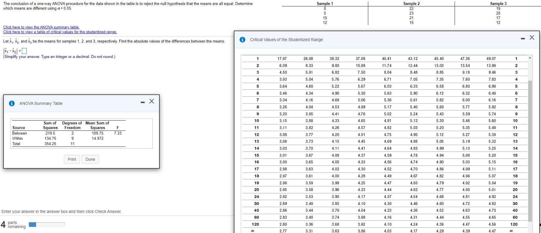Solved The conclusion of a one-way ANOVA procedure for the | Chegg.com