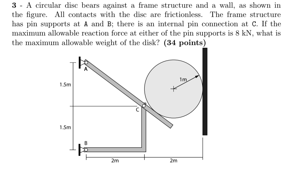 Solved 3 - A circular disc bears against a frame structure | Chegg.com