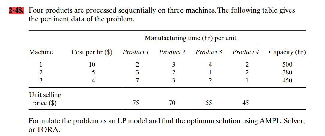 Solved Four products are processed sequentially on three | Chegg.com