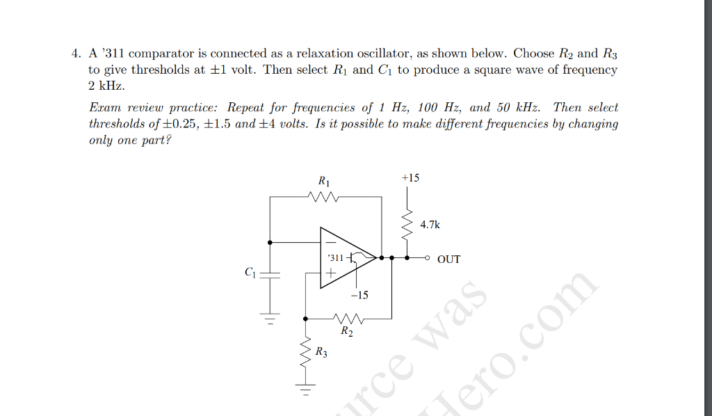 Solved . A '311 comparator is connected as a relaxation | Chegg.com