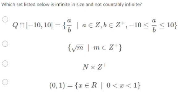 Solved Which set listed below is infinite in size and not | Chegg.com