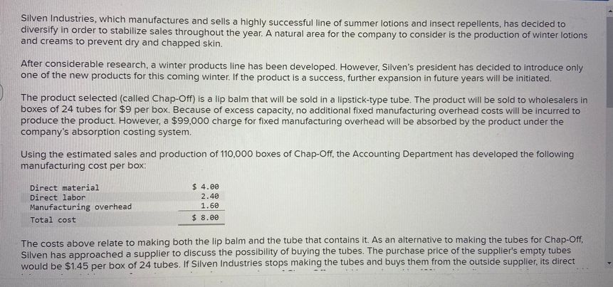 Solved Silven Industries, which manufactures and sells a | Chegg.com