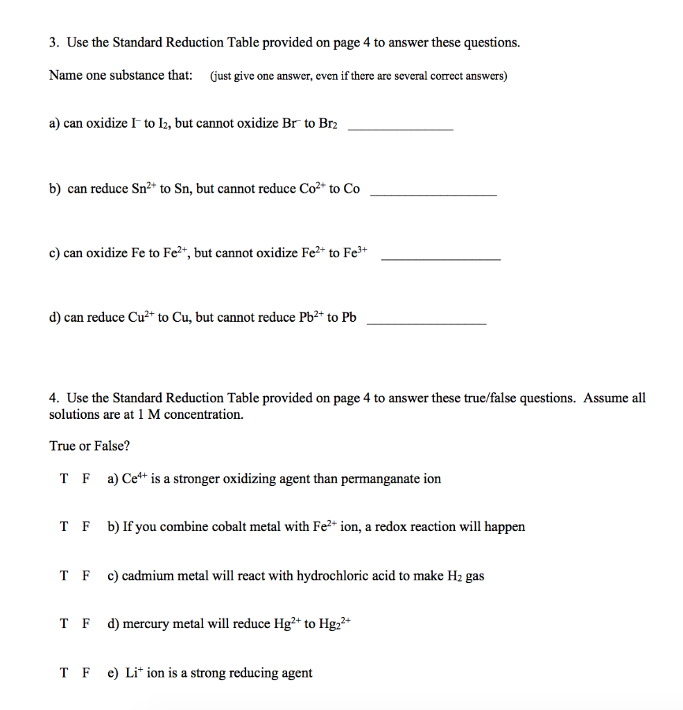 Solved 3. Use the Standard Reduction Table provided on page | Chegg.com