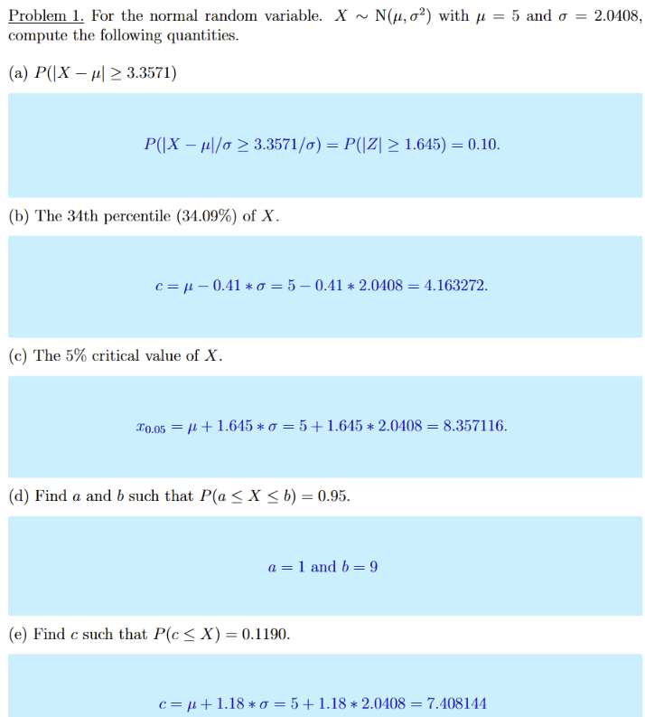 Solved by an EXPERT Problem 1. ﻿For the normal random variable. x∼N(μ,σ2) | Chegg.com