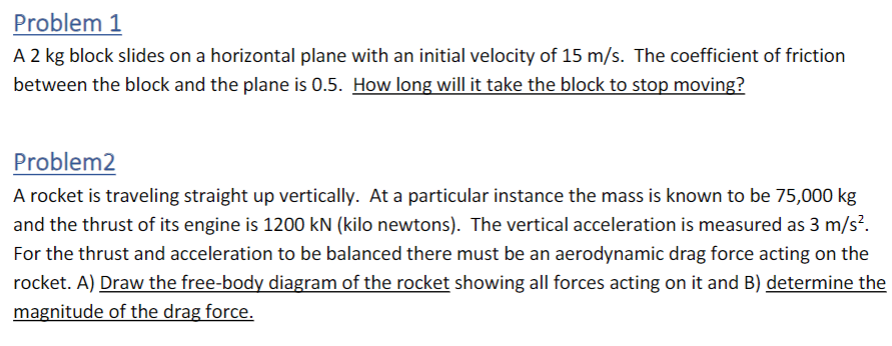 Solved Problem 1 A 2 kg block slides on a horizontal plane | Chegg.com