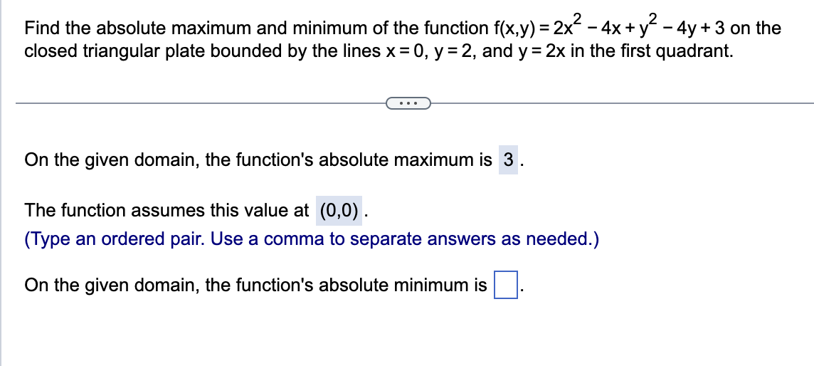 Solved Find the absolute maximum and minimum of the function | Chegg.com