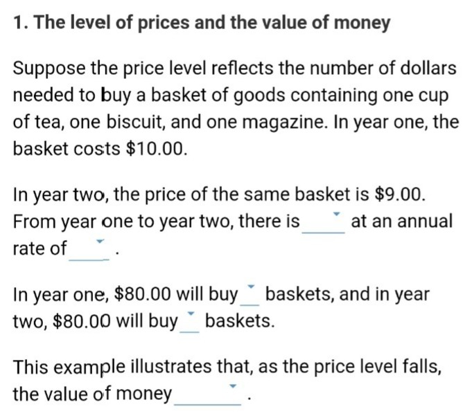 Solved 1. The level of prices and the value of money Suppose | Chegg.com