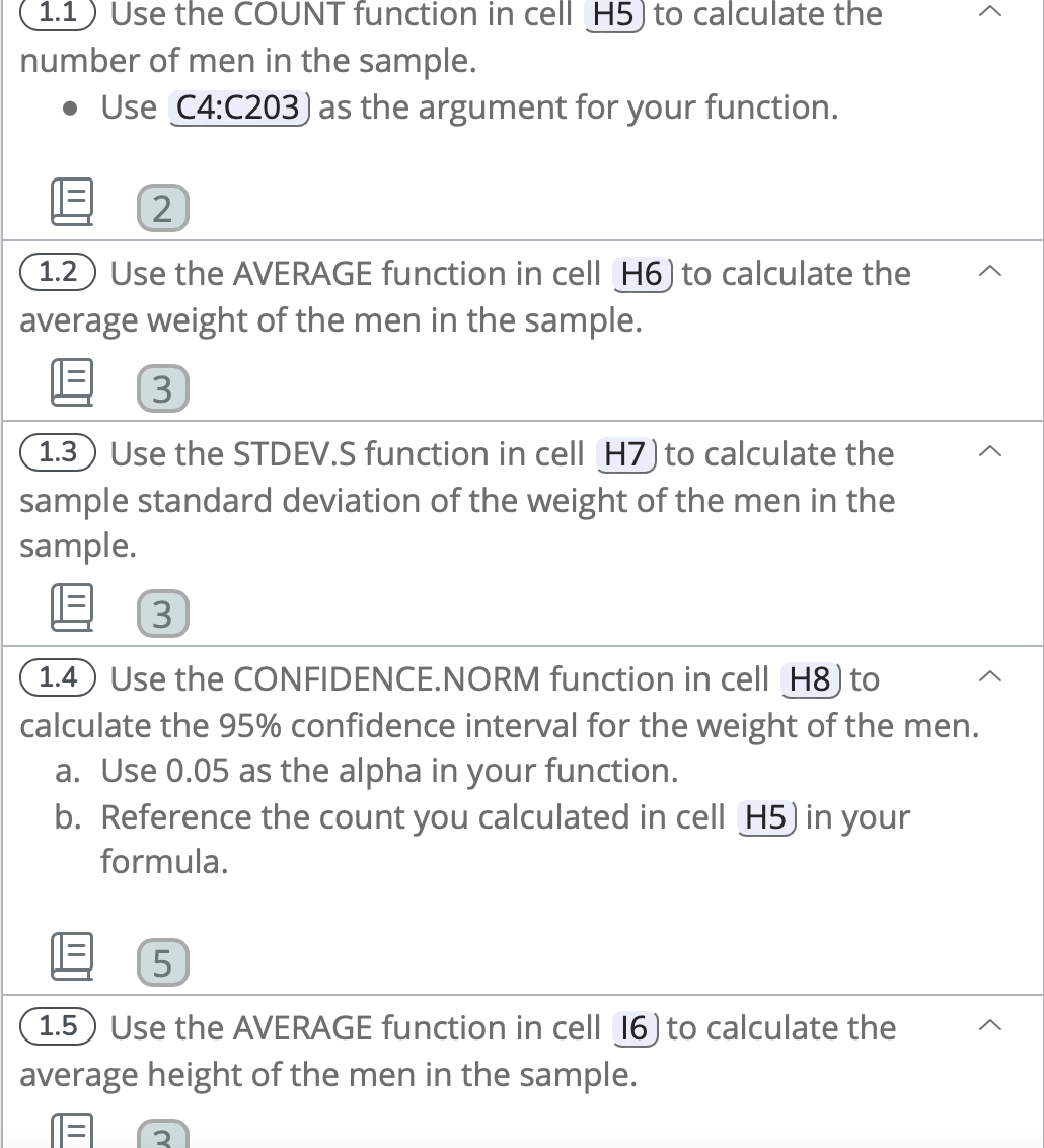 A B D G H I Summary Statistics(1.1) Use the COUNT | Chegg.com