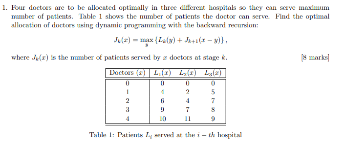 Solved 1. Four doctors are to be allocated optimally in | Chegg.com