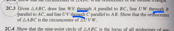 Solved 20.3 Given ABC, draw line WV through A parallel to | Chegg.com