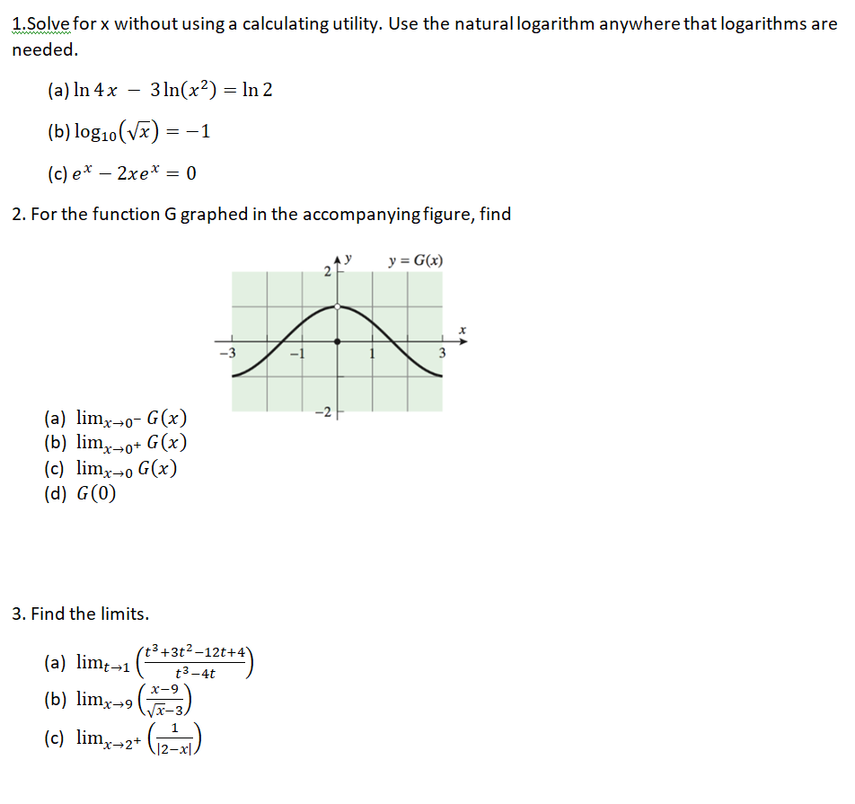 Solved 1.Solve for x without using a calculating utility. | Chegg.com