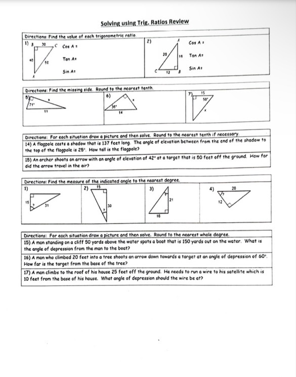 Solved Solving using Trig. Ratlos Review | Chegg.com