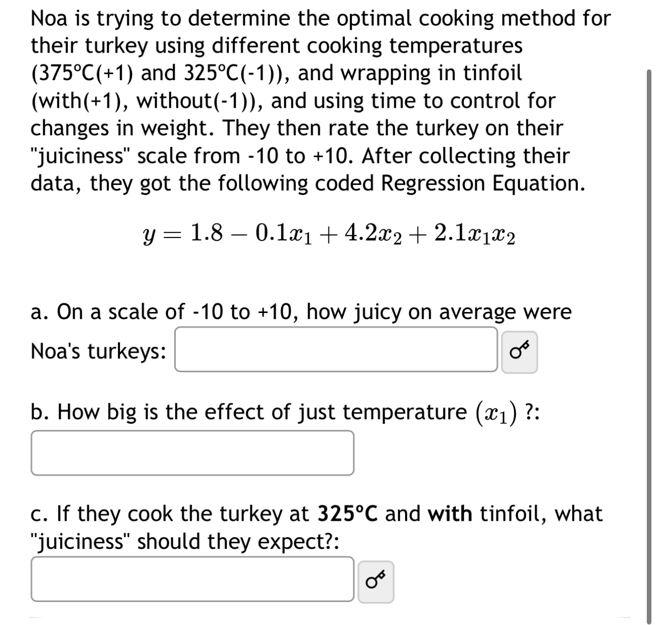 Solved Noa is trying to determine the optimal cooking method | Chegg.com