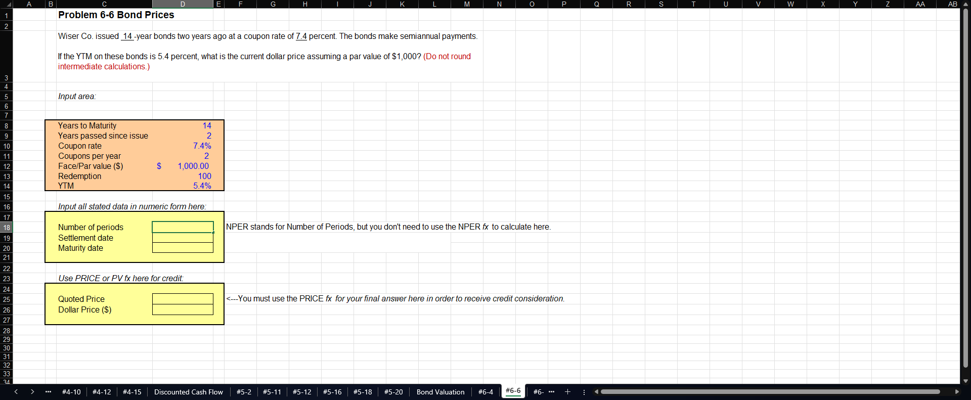 Solved All of the yellow boxes must be filled using excel | Chegg.com