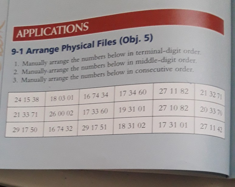 Solved APPLICATIONS 9-1 Arrange Physical Files (Obj. 5) 1. | Chegg.com