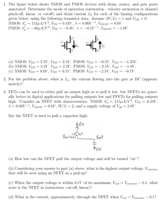 Solved 1. The figure below shows NMOS and PMOS devices with | Chegg.com