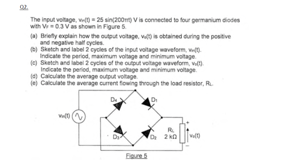 Solved The input voltage, Vin(t)=25sin(200πt)V is connected | Chegg.com