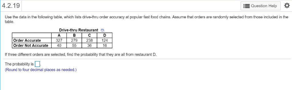 Solved 4.2.19 EQuestion Help Use the data in the following | Chegg.com